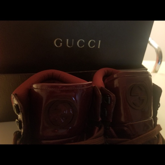 Gucci | Shoes | Gucci Maroon Red Hightop Sneaker Boots | Poshmark